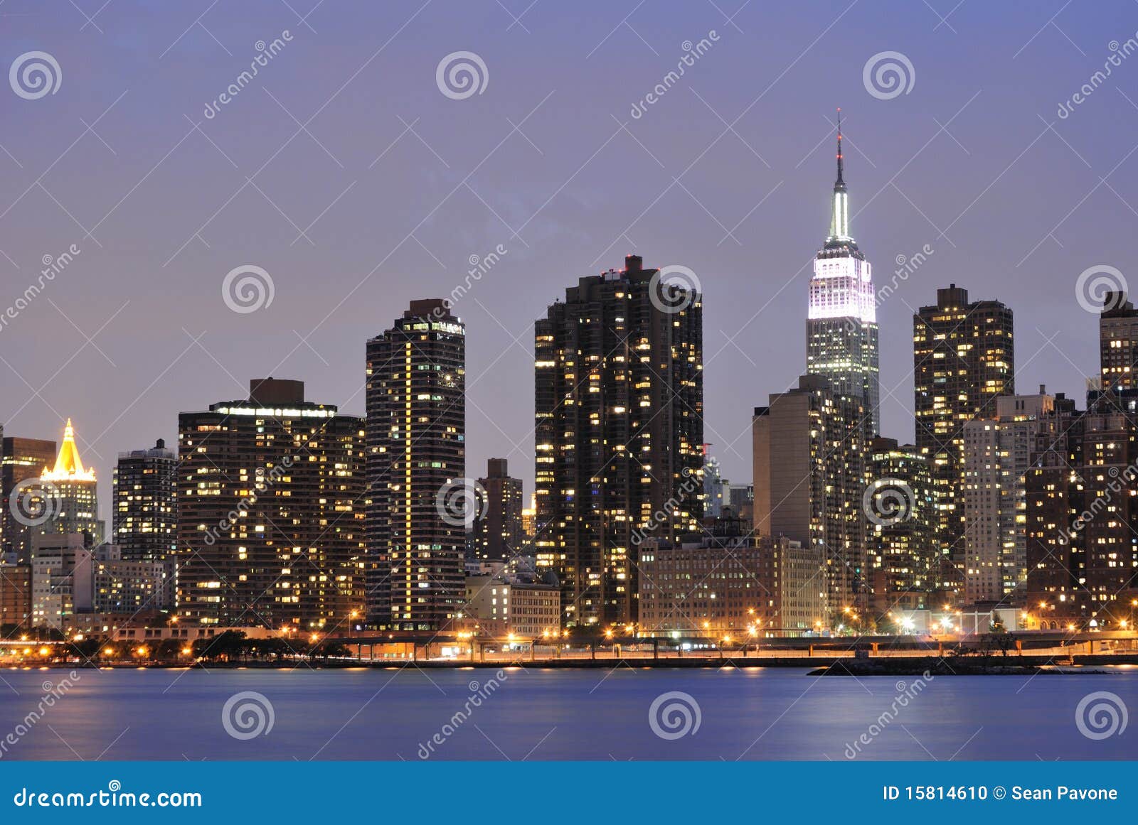 Midtown Manhattan stock photo. Image of skyline, night - 15814610