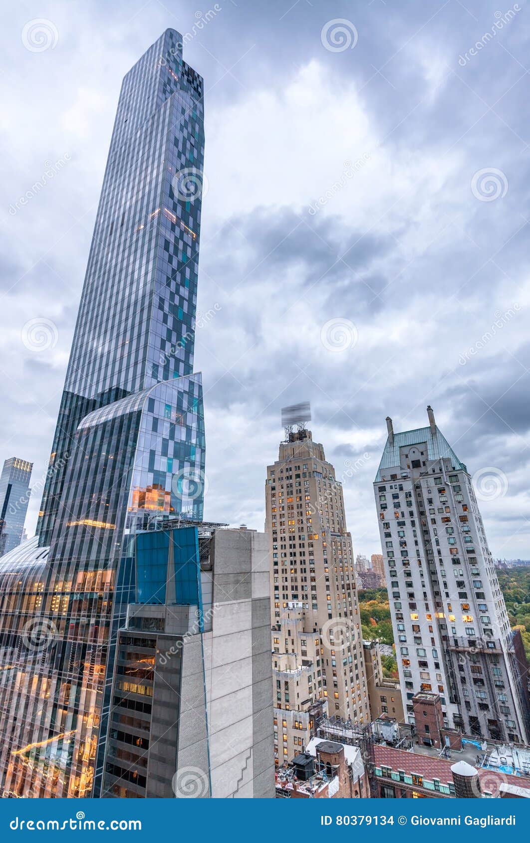 Midtown Manhattan from Rooftop, Aerial View at Sunset Stock Photo ...
