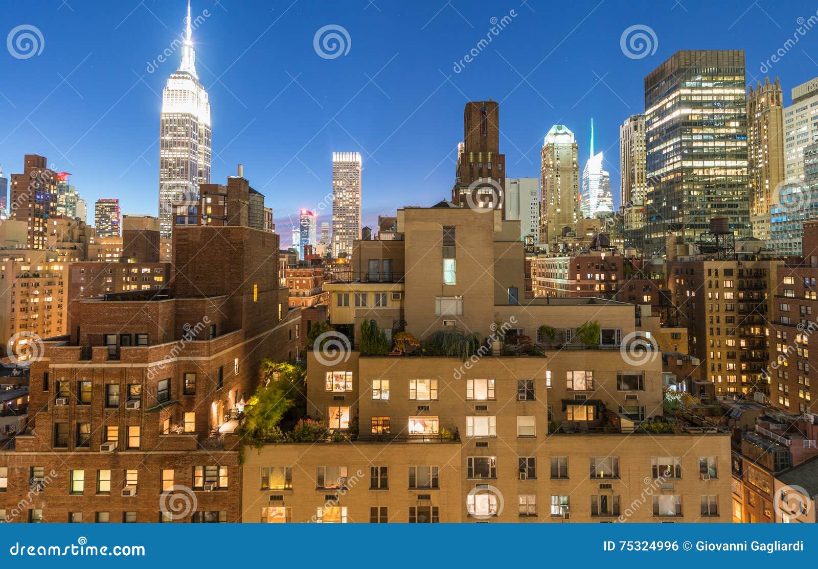 Midtown Panorama at Twilight from Rooftop, New York City Stock Photo ...