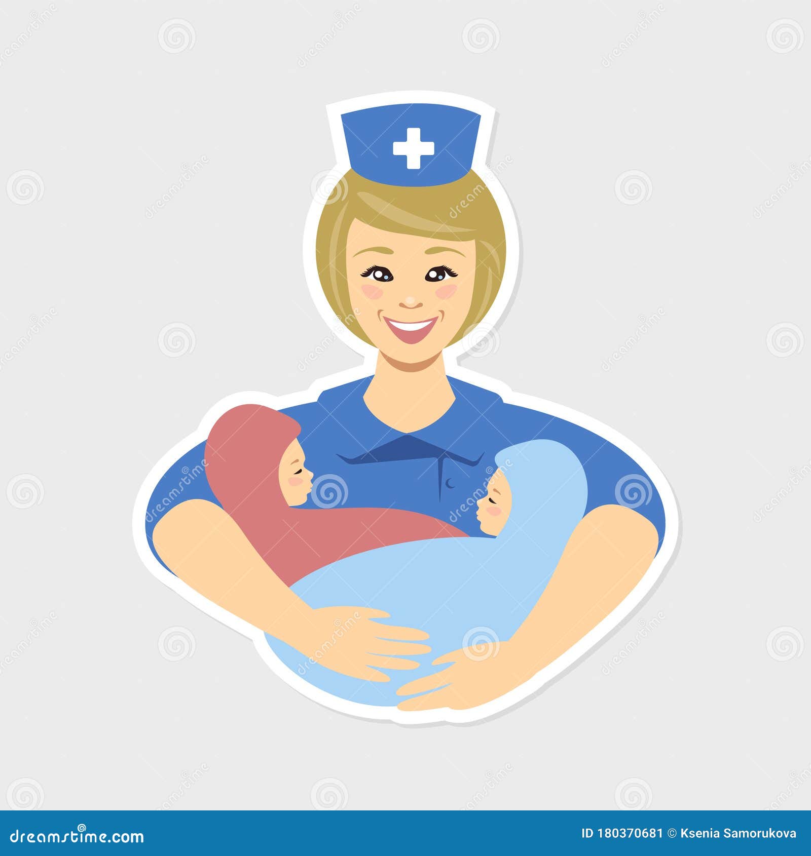 Midwife Holding Two Newborns. Flat Illustration Stock Vector ...