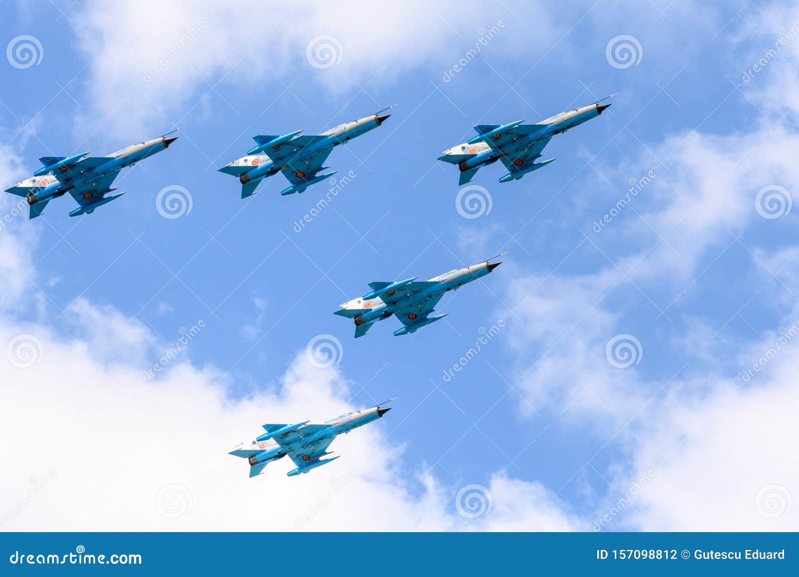 MiG-21 Lancer Air Force Team Formation. Fighter Jet Plane Editorial ...