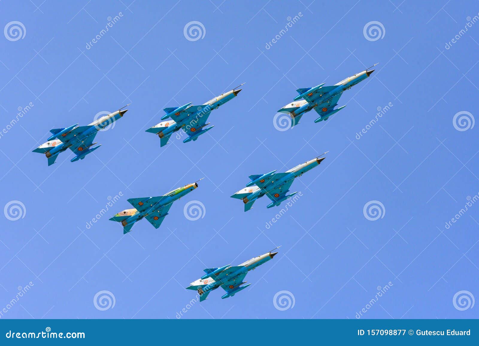 MiG-21 Lancer Air Force Team Formation. Fighter Jet Plane Editorial ...