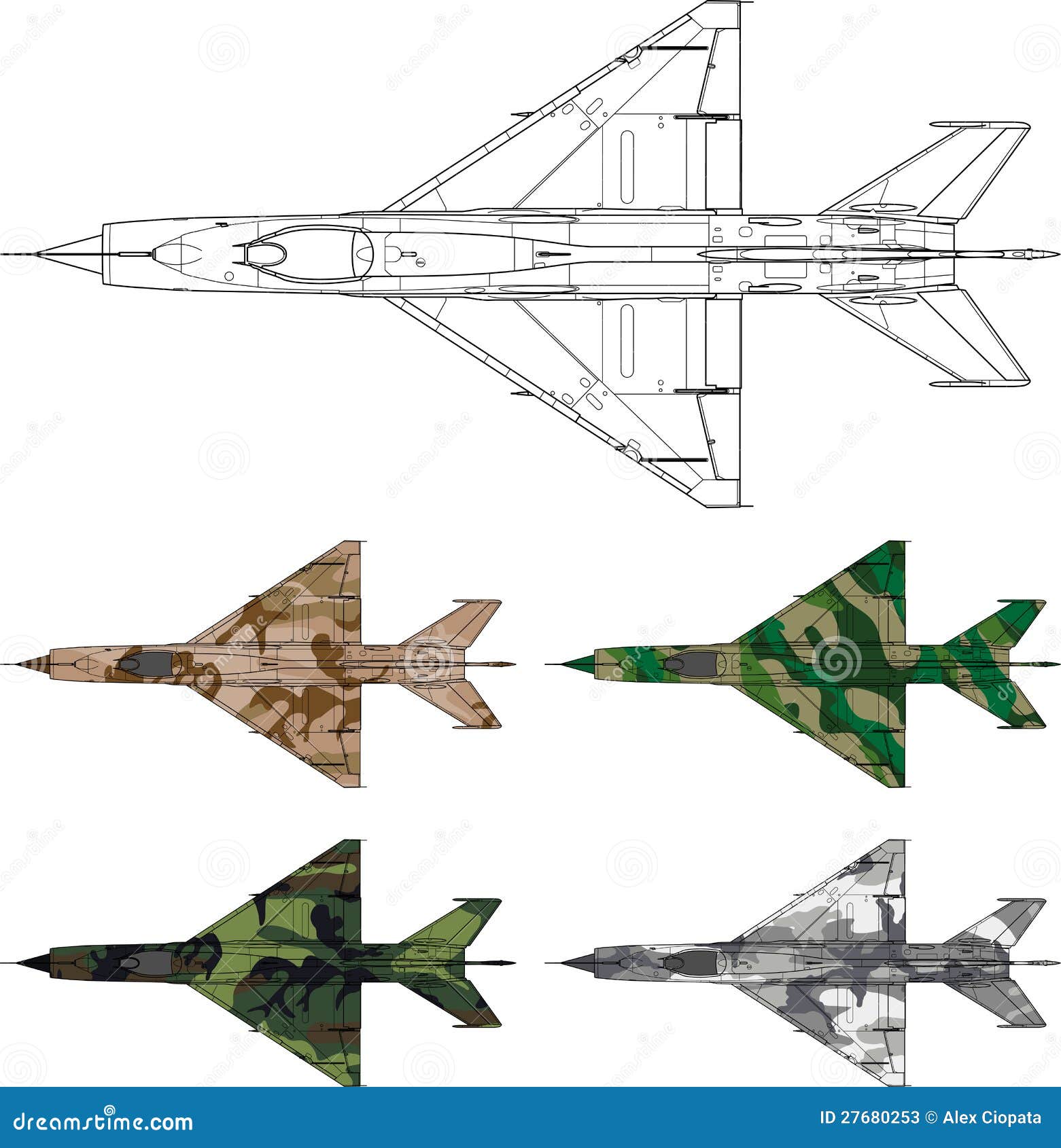 MiG21 cammo stock vector. Illustration of aircraft, mig21 - 27680253