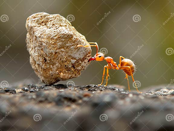Mighty Ant Lifting a Rock stock illustration. Illustration of effort ...