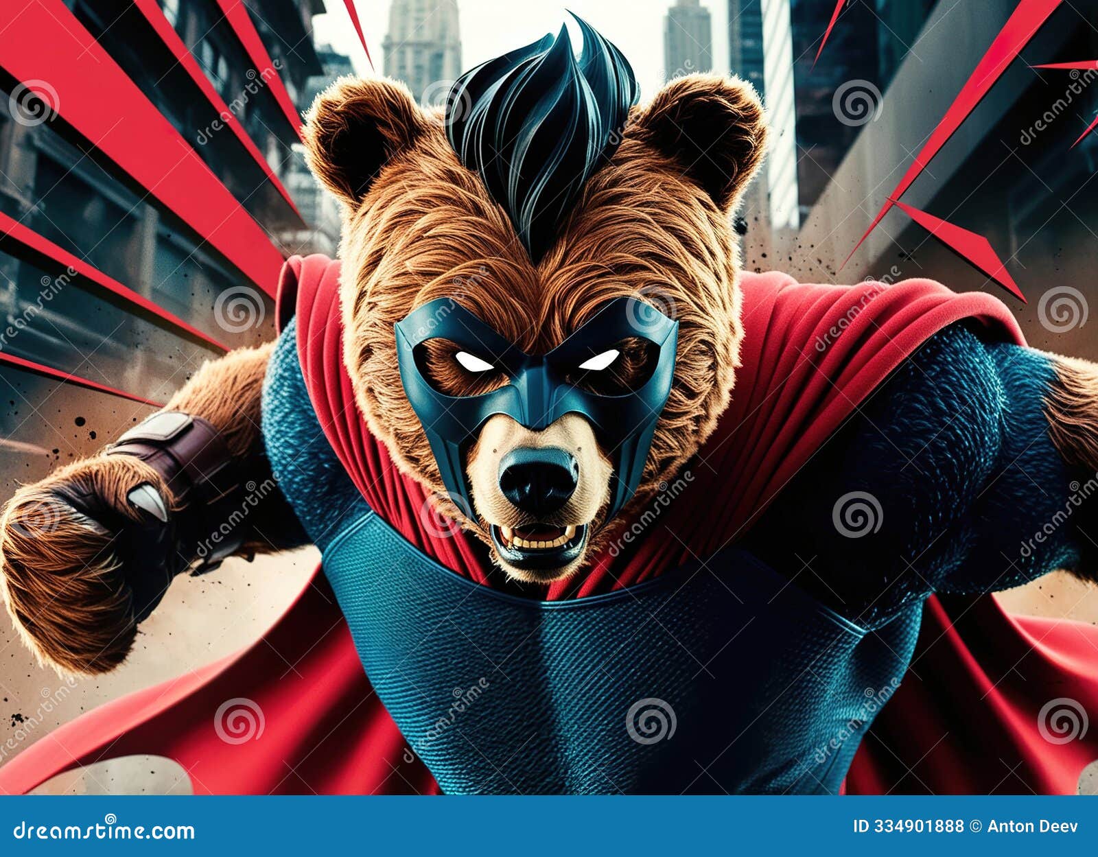 A Mighty Bear Dressed As a Superhero, Wearing a Red Cape, is Posed ...