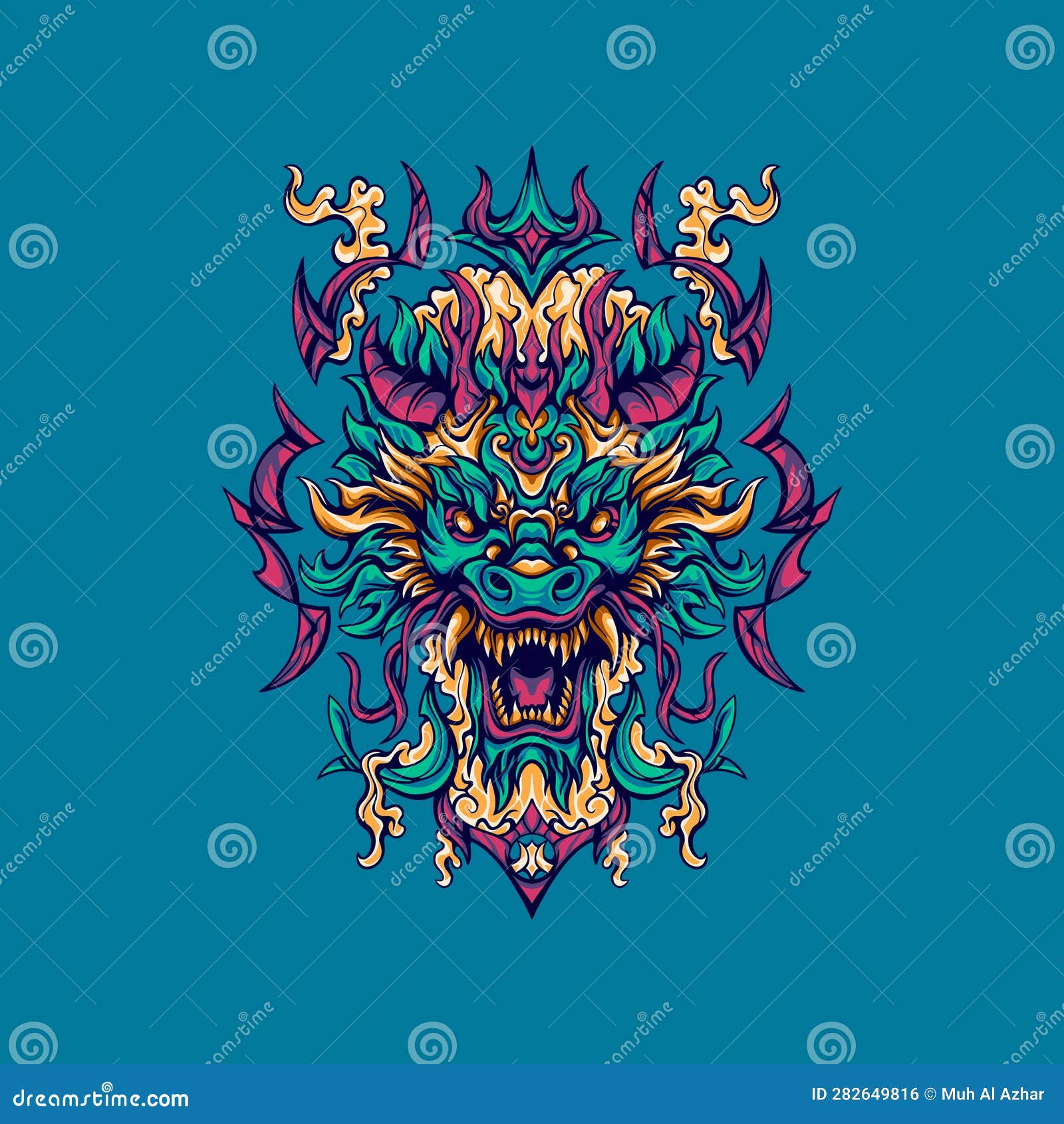 Mighty Blue Dragon with Ornament Stock Illustration - Illustration of ...