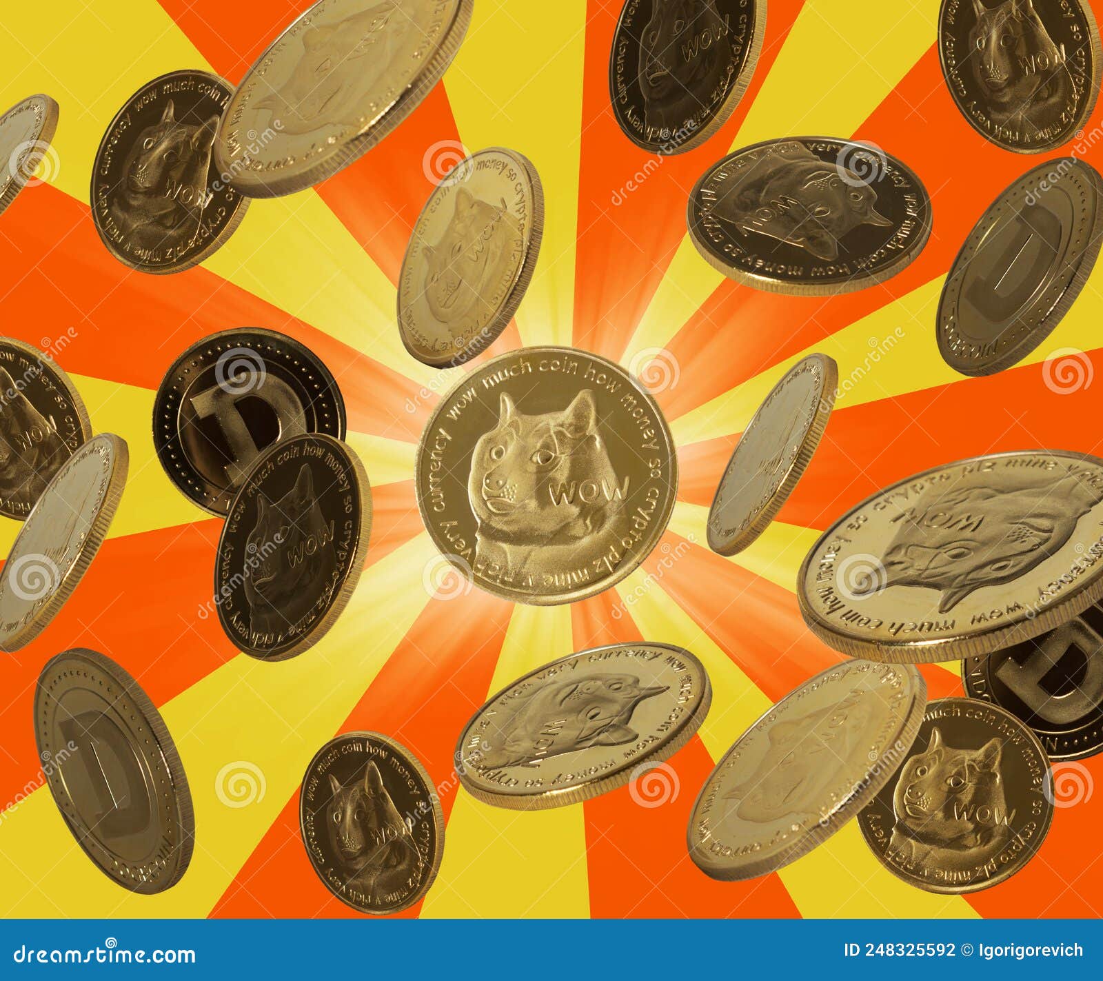 Doge Coins, Dogecoin, Crypto Currency With Golden Frame. Vector ...