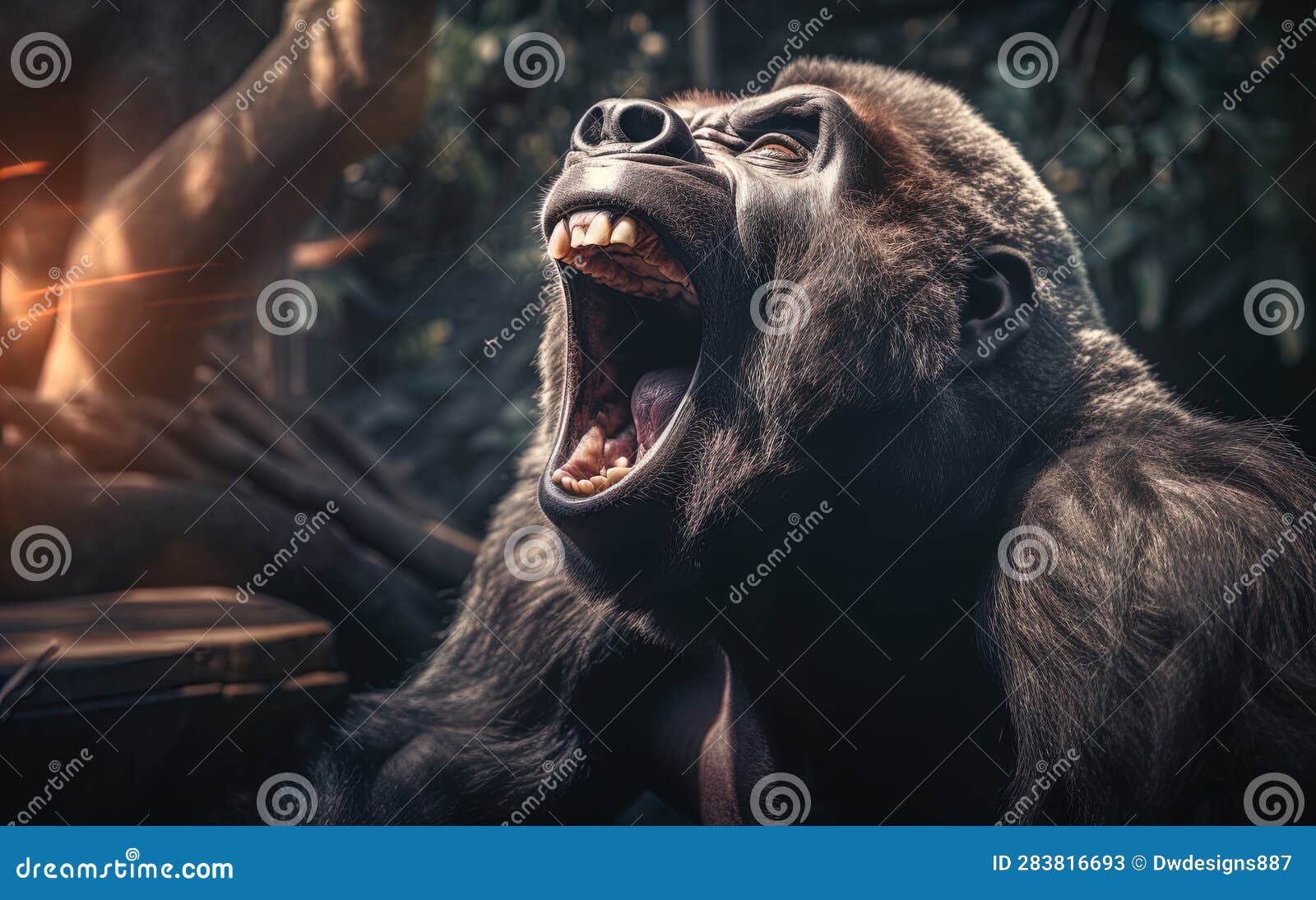 A Mighty Gorilla Roars and Shows His Fangs. Stock Illustration ... A Mighty Gorilla Roars and Shows His Fangs. Stock Illustration ...