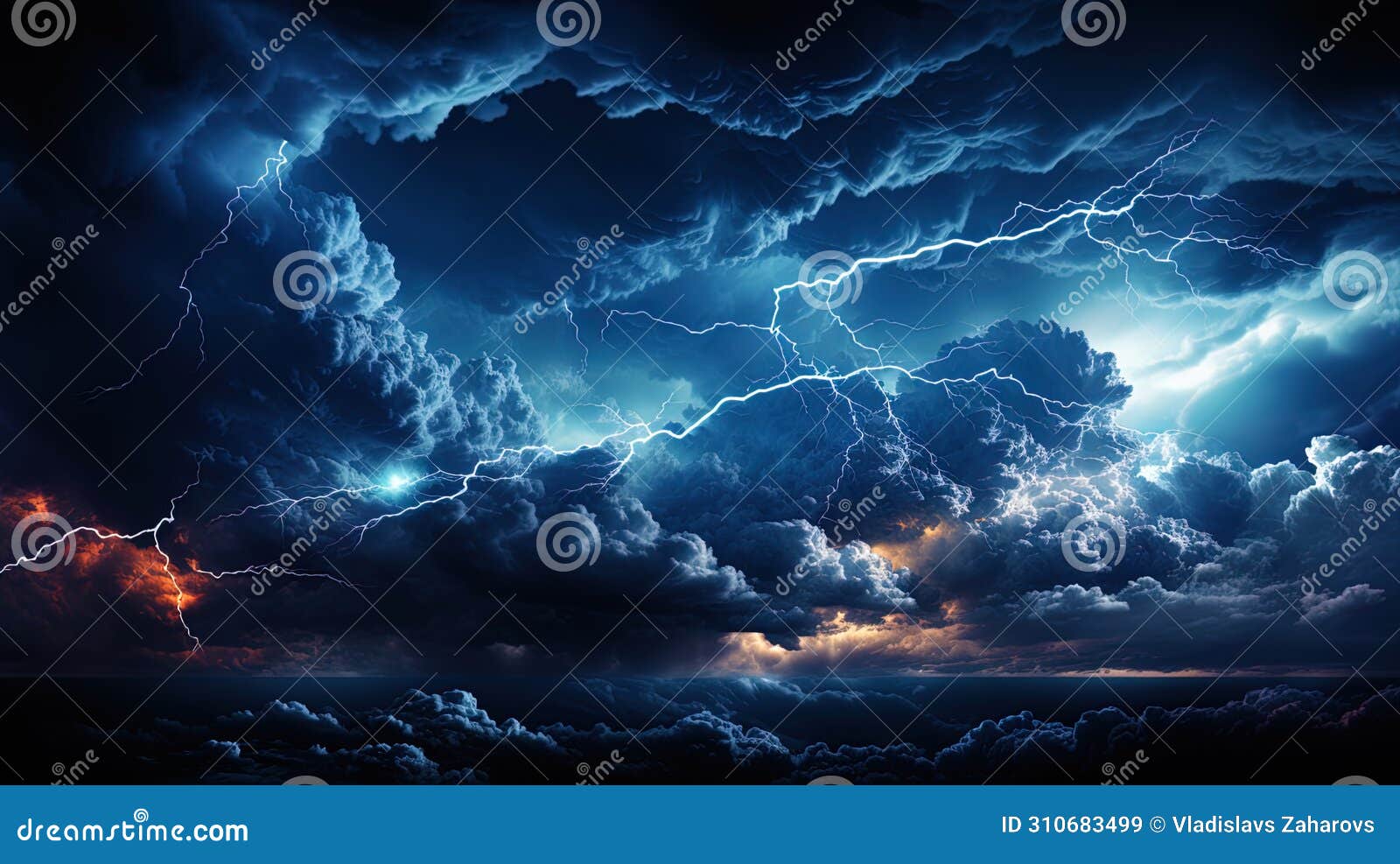 Mighty Lightning Dissect the Night Sky, Like Flames in Dark Great Stock ...