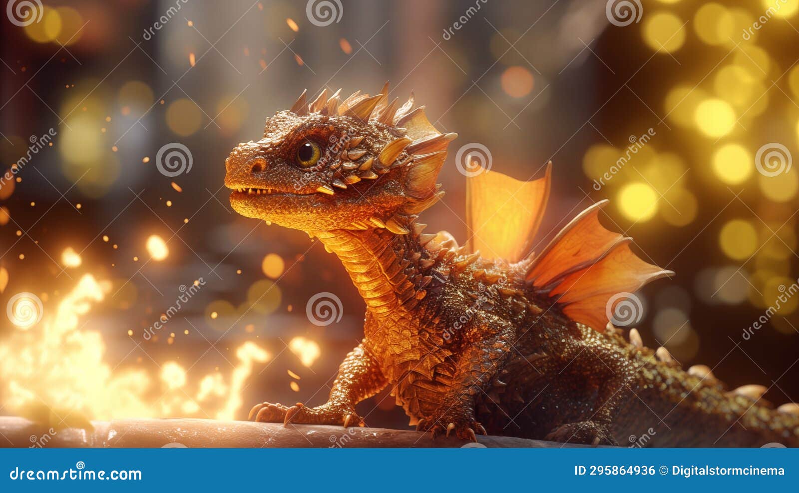 A Mighty Winged Baby Dragon after Breathing Fire. Stock Illustration ...