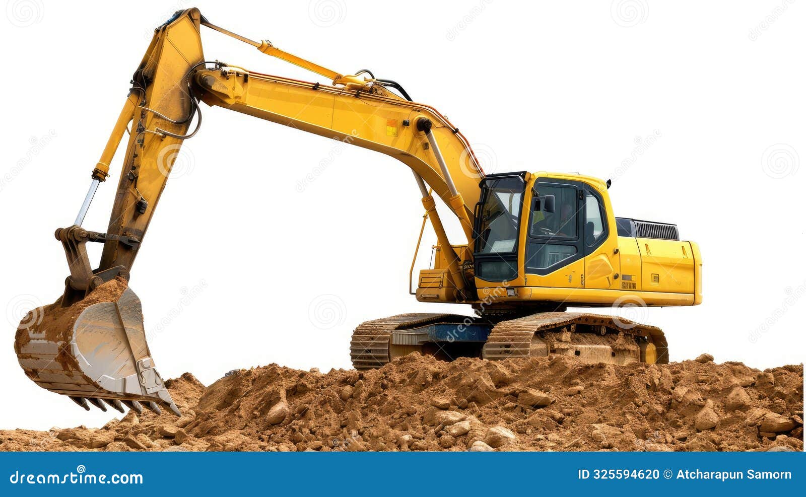 Mighty Yellow Excavator in Full Operation at Construction Site with ...