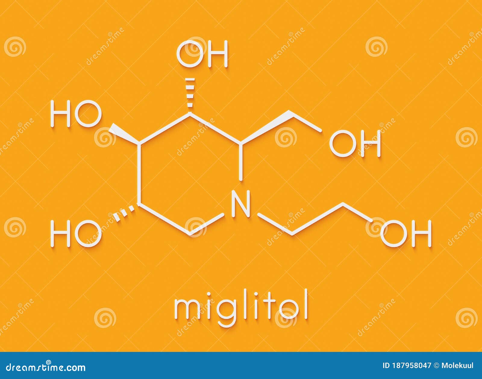 Miglitol Diabetes Drug Molecule. Stylized 2D Renderings And ...