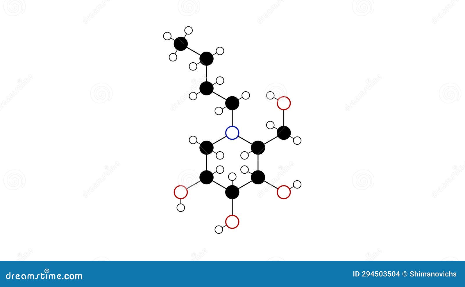Miglustat Molecule, Structural Chemical Formula, Ball-and-stick Model ...