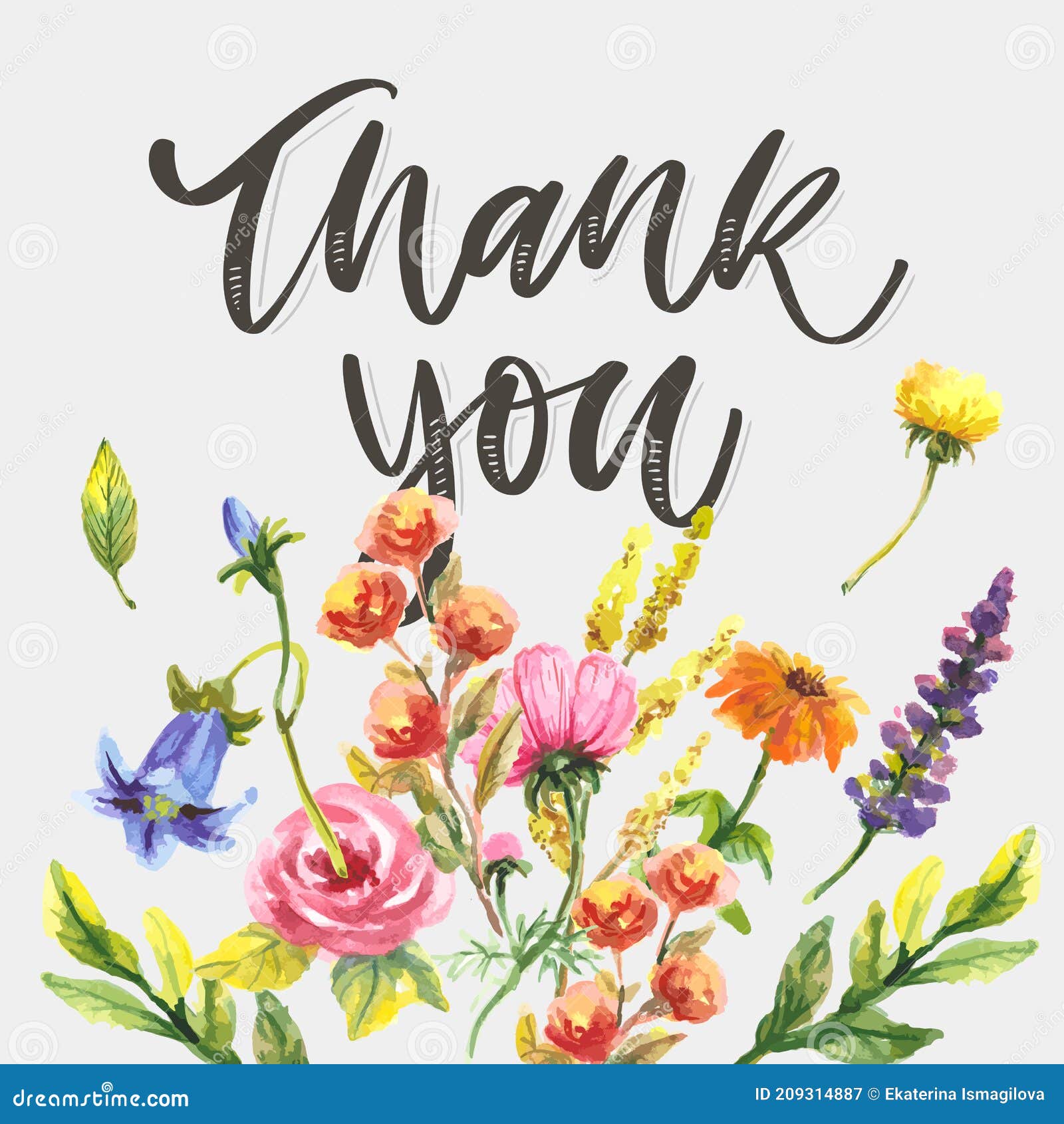 Mignon Merci Script Carte Fleurs Lettre Texte Illustration de Vecteur ...