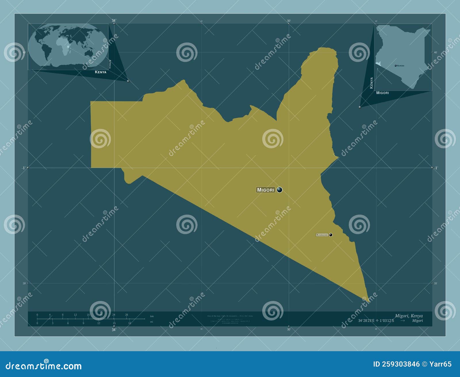 Migori, Kenya. Solid. Labelled Points of Cities Stock Illustration ...