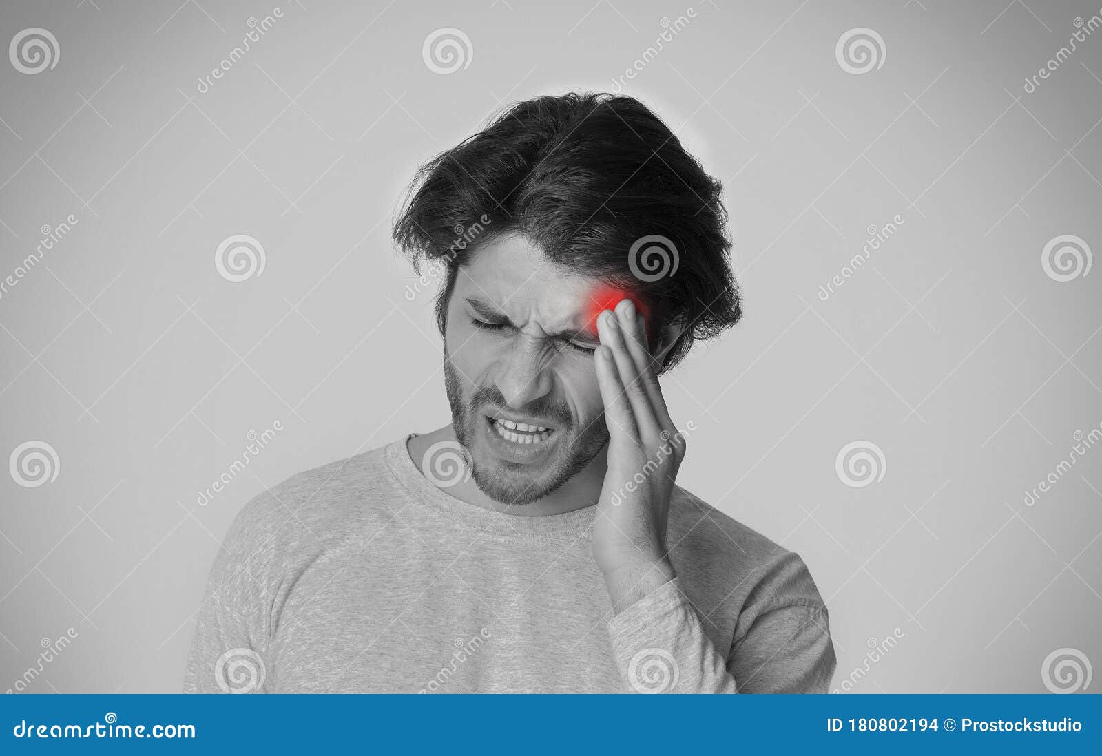 Migraine Concept. Man Puts Hand on Head Stock Photo - Image of isolated ...