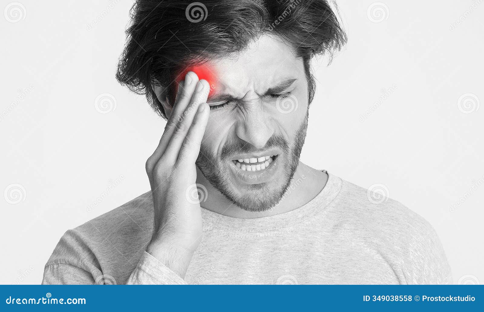 Migraine Concept. Man Puts Hand on Head Stock Photo - Image of young ...