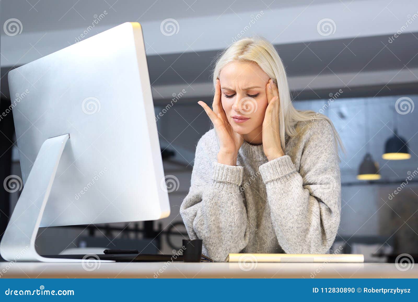 Tired Woman Working at the Computer. Stock Photo - Image of intern ...