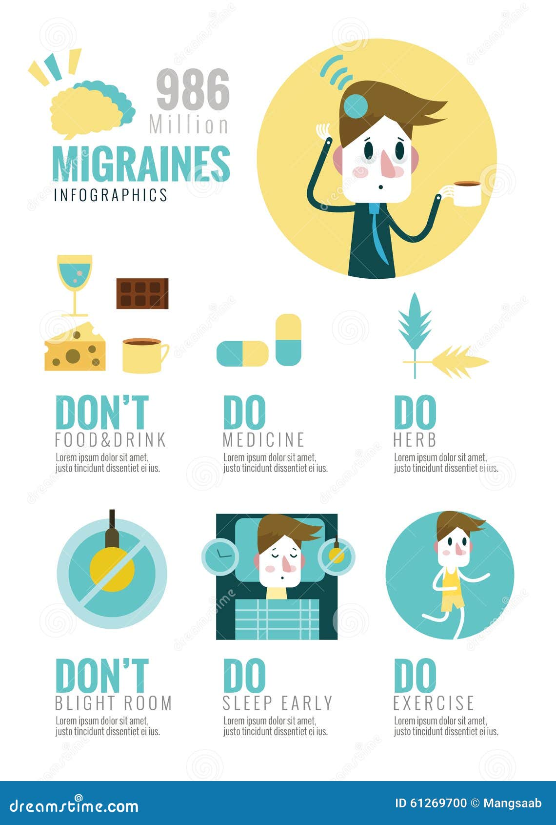 Migraines Infographics. stock vector. Illustration of light - 61269700