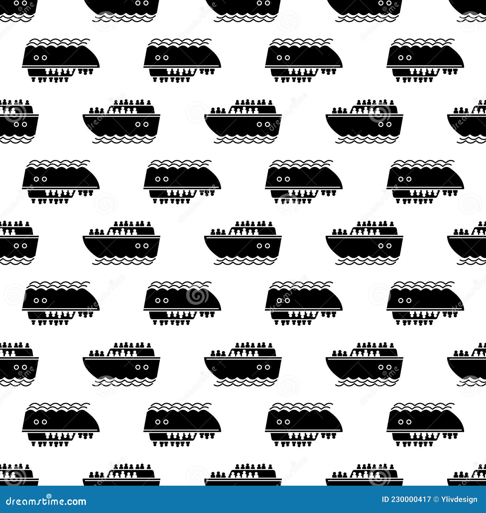 Ship Pattern Flat. Blue Background With Waves Vector Illustration ...