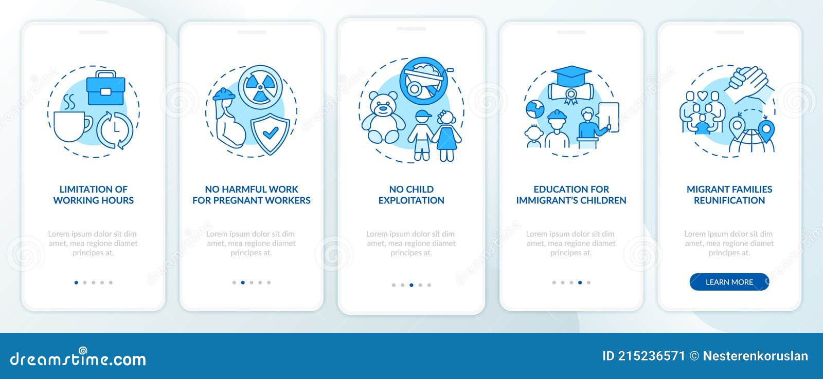 Migrant Workers Rights Blue Onboarding Mobile App Page Screen with ...