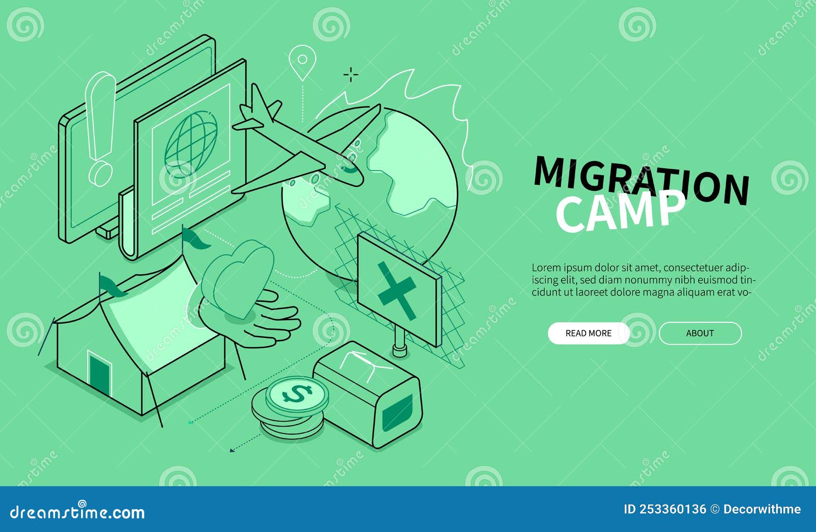 Migration Camp - Line Design Style Isometric Web Banner Stock Vector ...