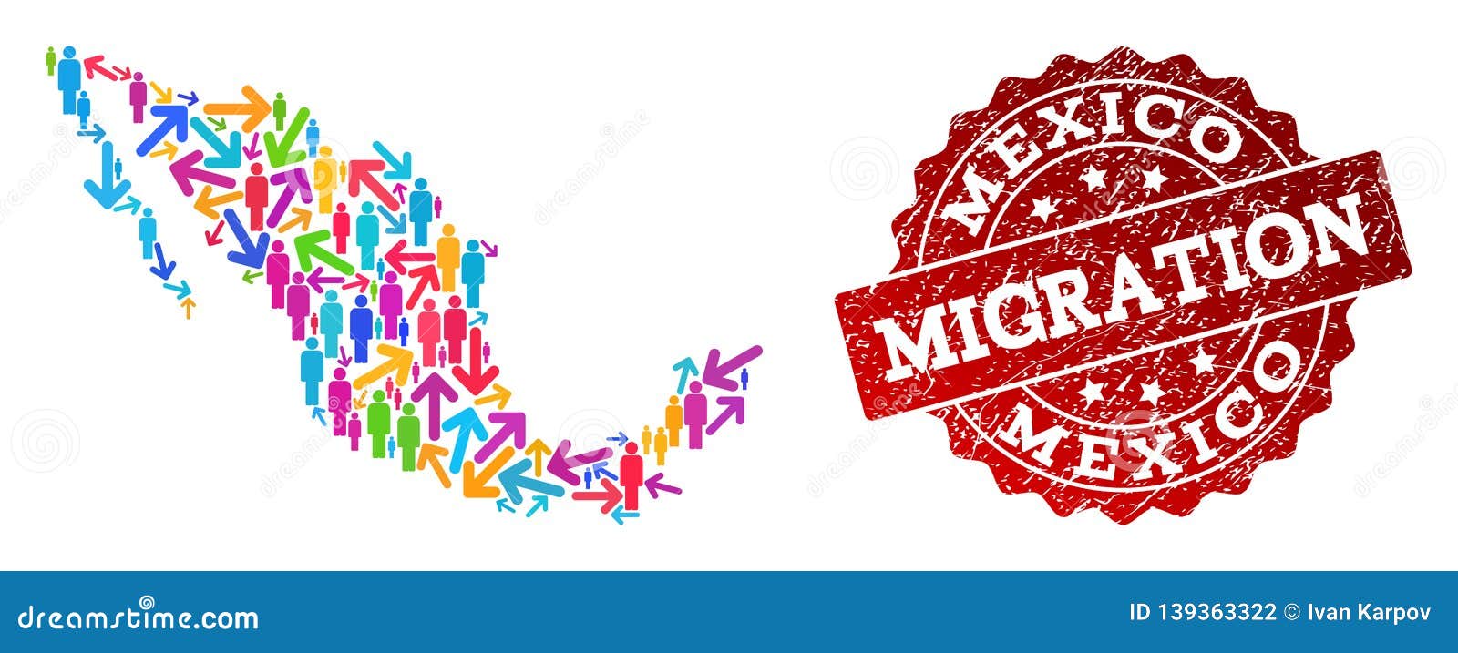 Migration Composition of Mosaic Map of Mexico and Scratched Stamp Stock ...