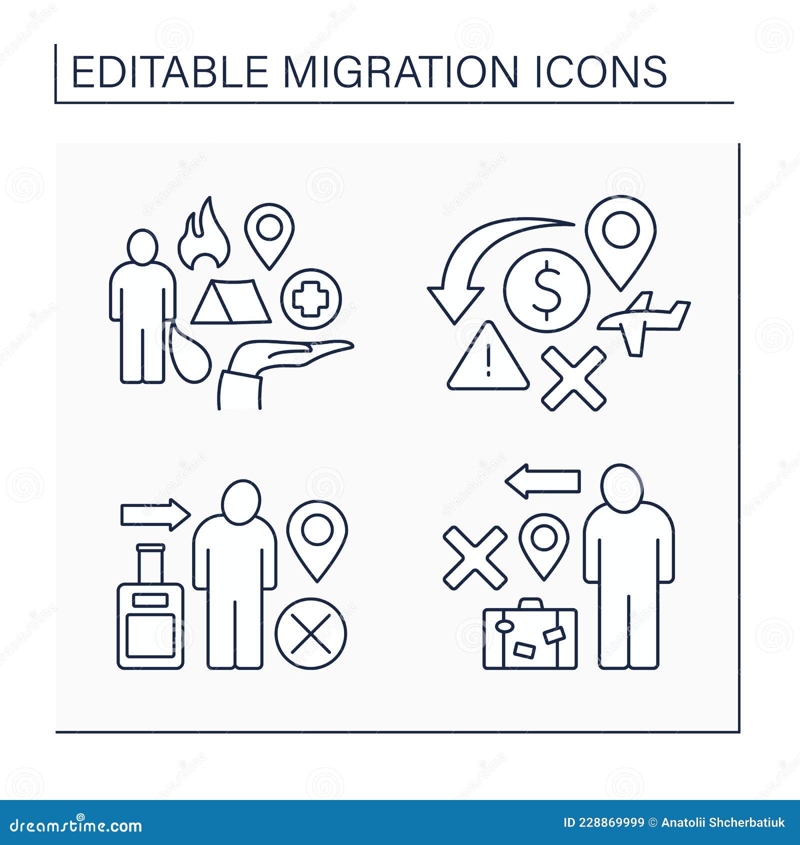 Migration line icons set stock vector. Illustration of journey - 228869999
