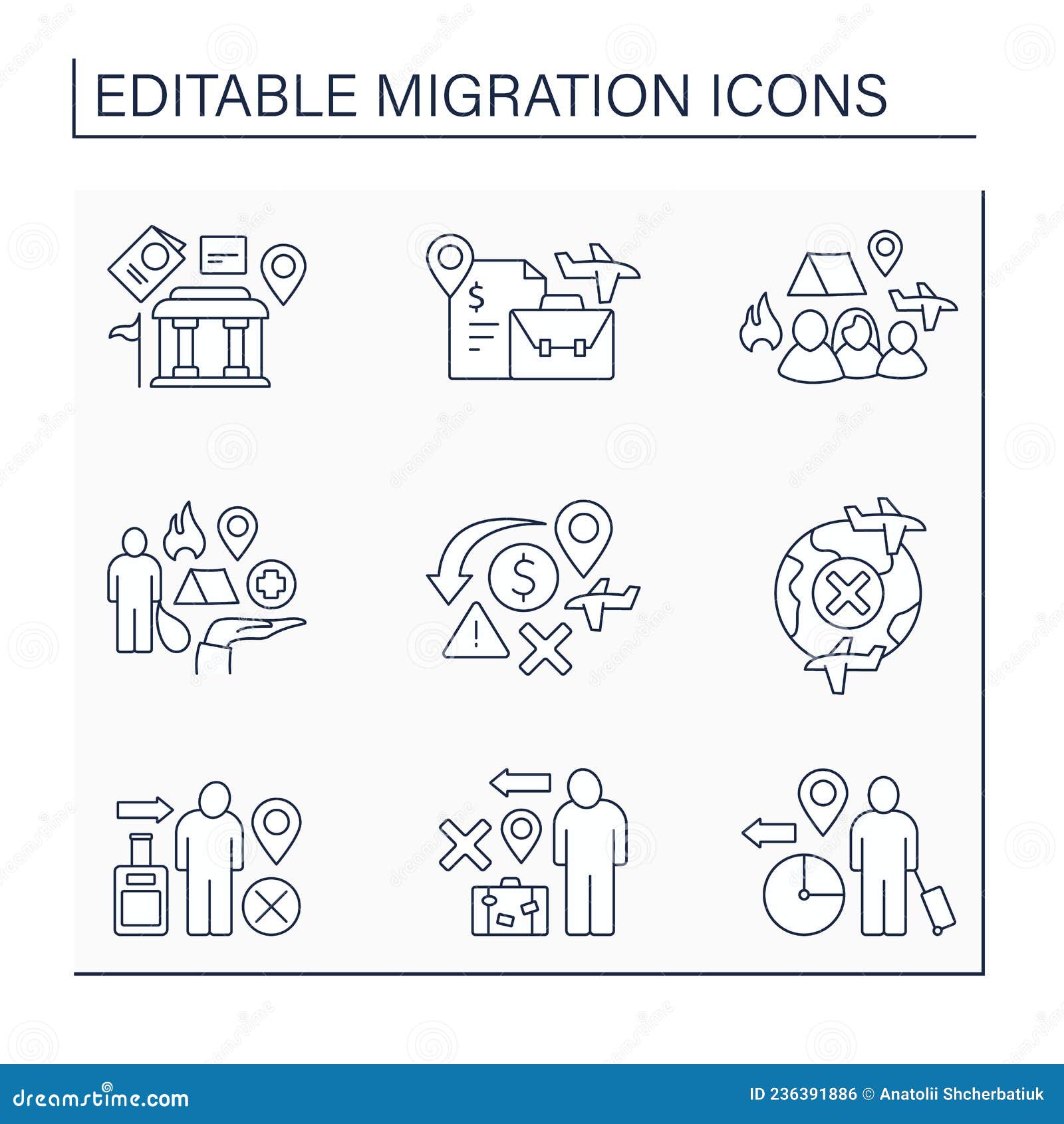 Migration Line Icons Set Stock Vector Illustration Of Life 236391886