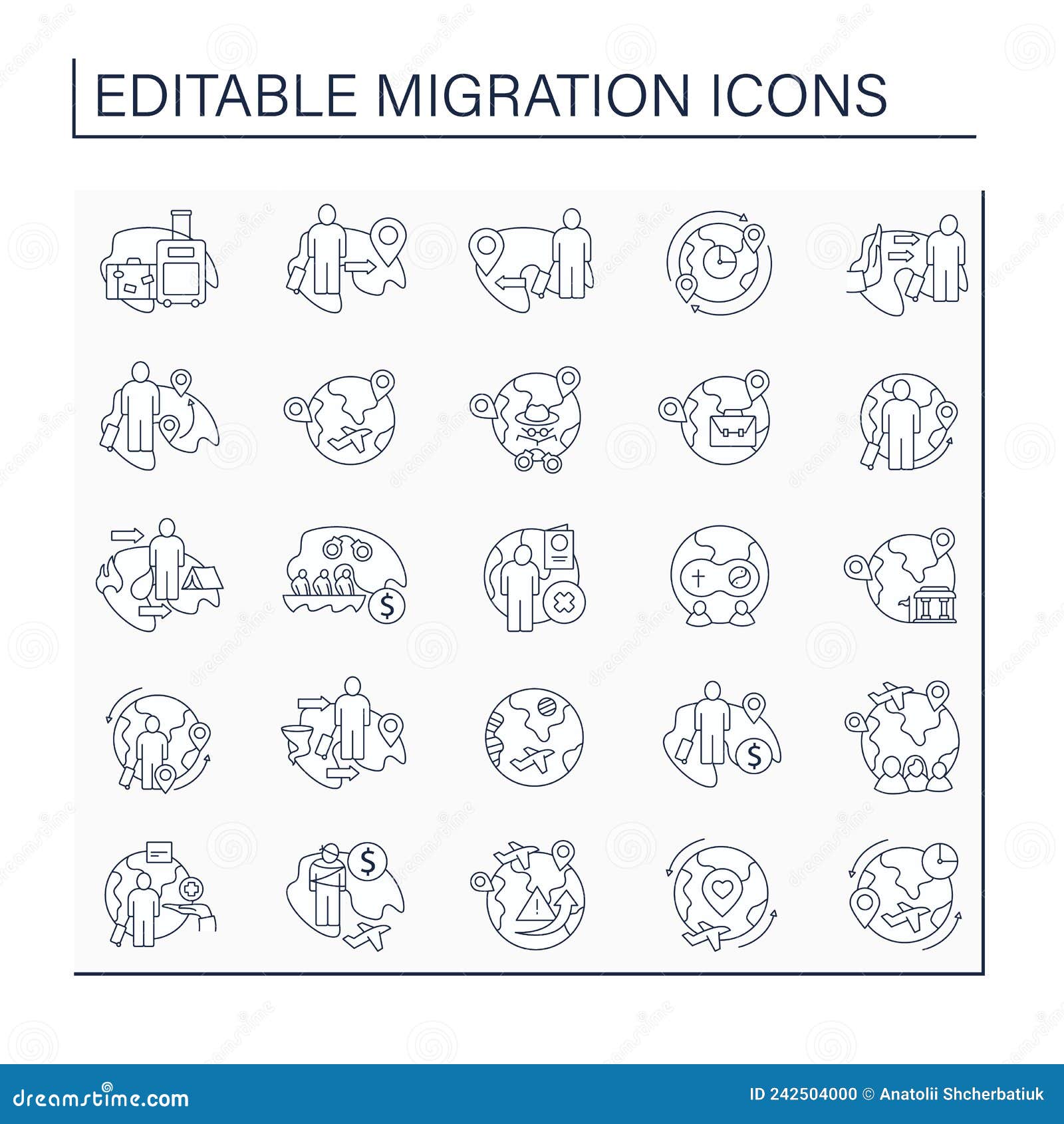 Migration line icons set stock vector. Illustration of border - 242504000