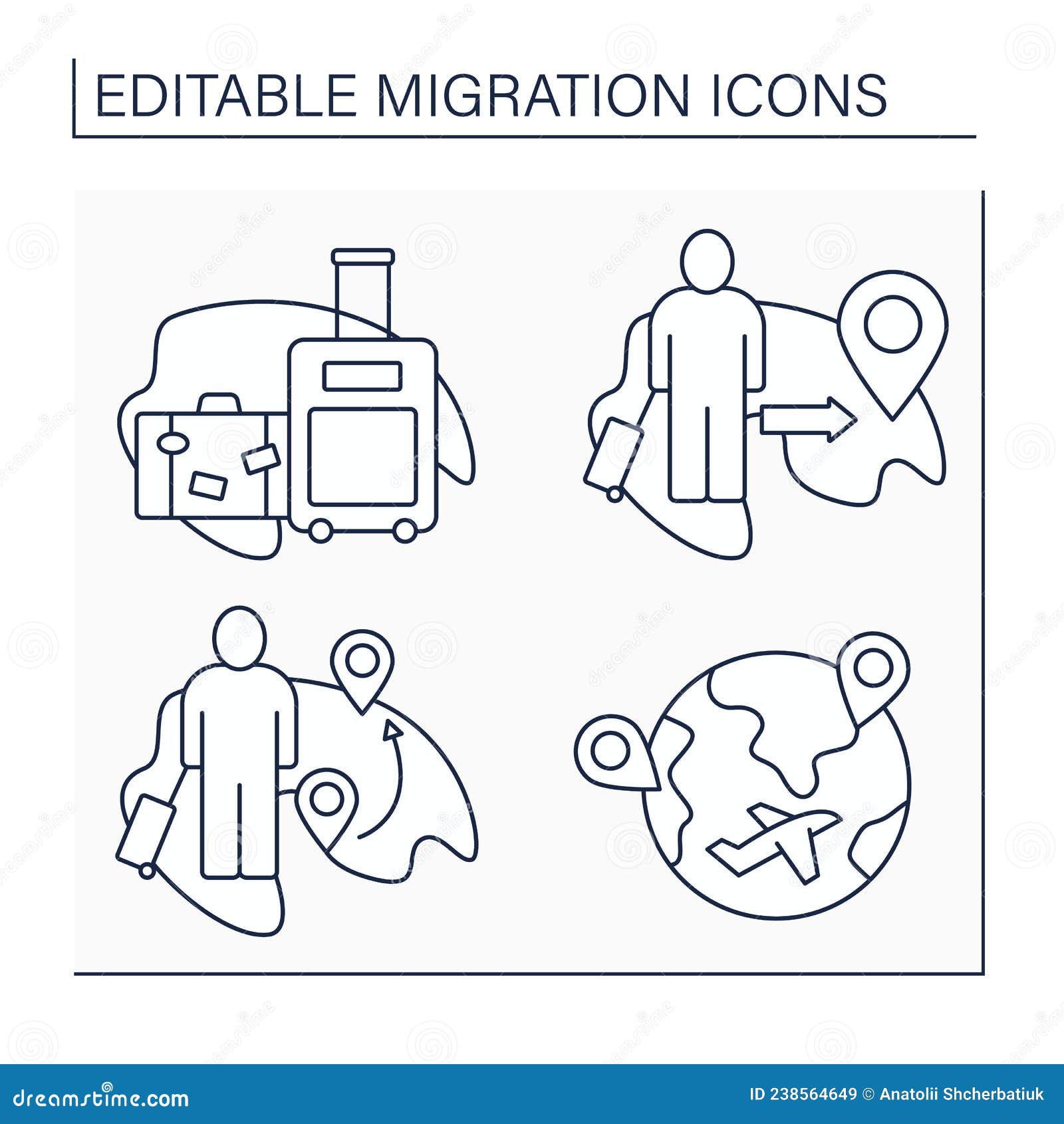 Migration line icons set stock vector. Illustration of migrating ...