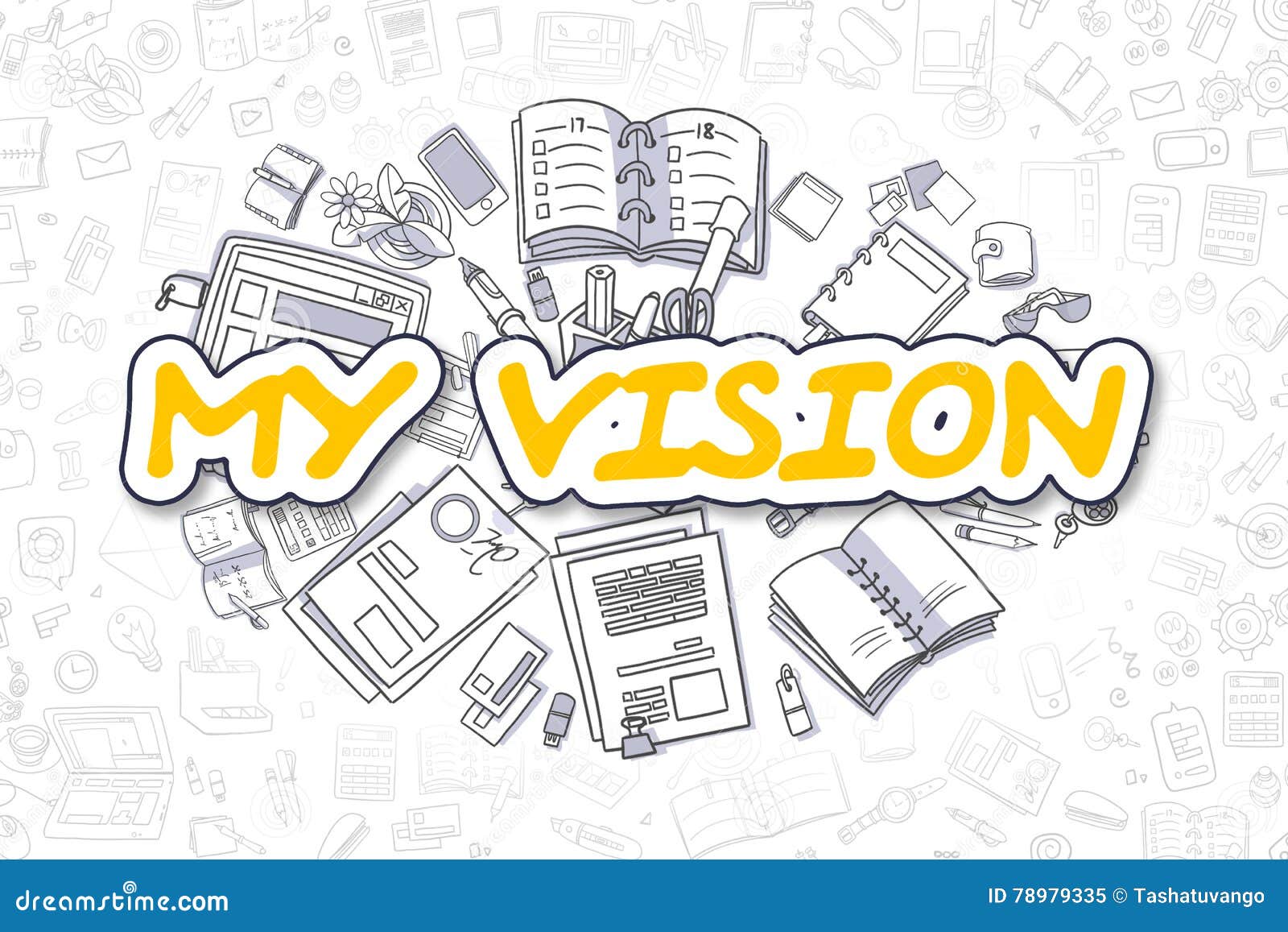 Mijn Visie - Krabbel Gele Tekst Bedrijfs Concept Stock Illustratie ...