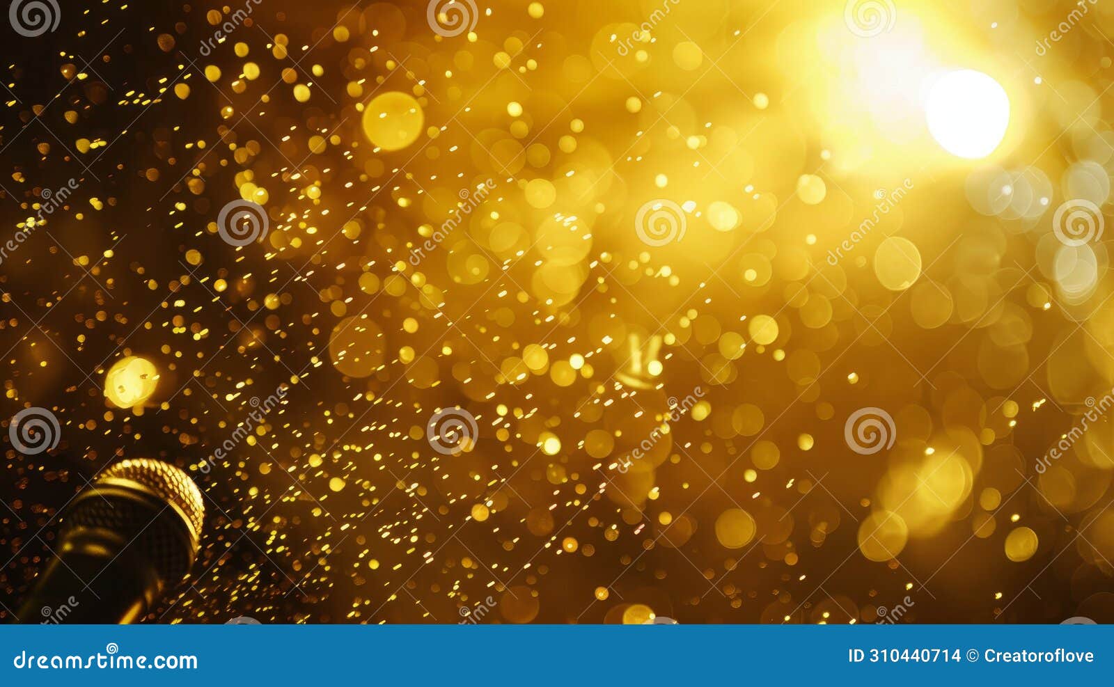 A Mike With Golden Bokeh Lights Background Stock Photo | CartoonDealer ...