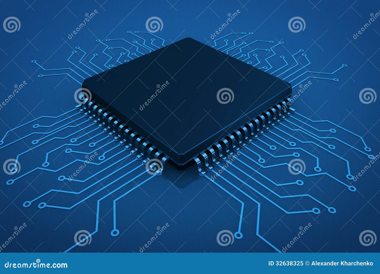 Mikrochip auf Leiterplatte stock abbildung. Illustration von computer ...