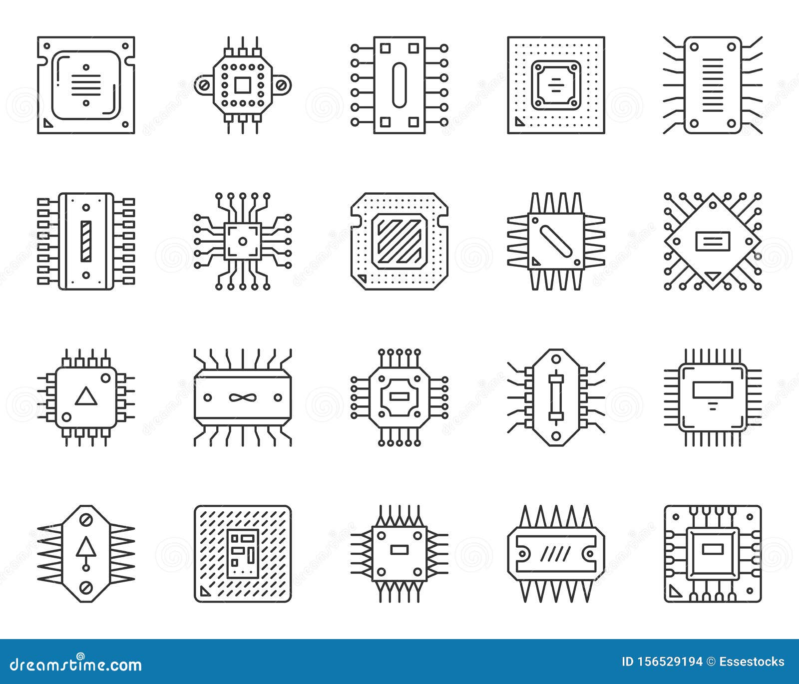 Mikrochip Cpu Einfache Schwarze Linie Symbole Vektorsatz Vektor ...