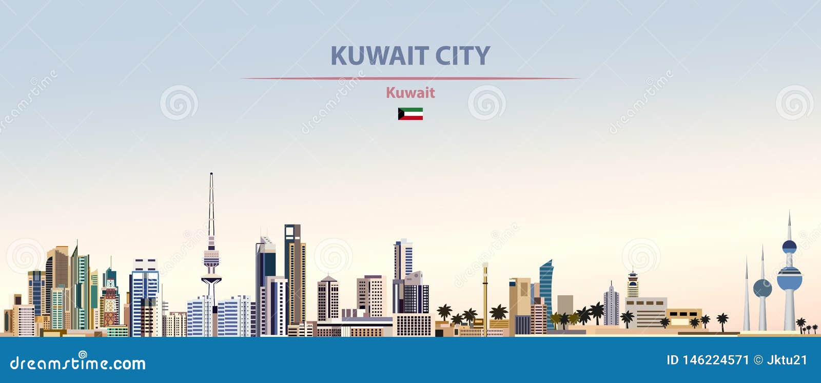 Vector Illustration of Kuwait City Skyline on Colorful Gradient ...