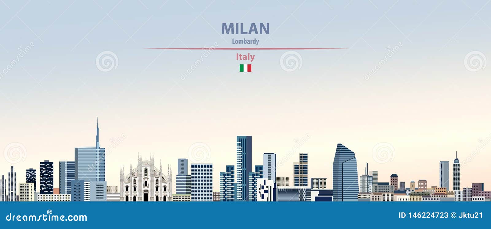 Vector Illustration of Milan City Skyline on Colorful Gradient ...
