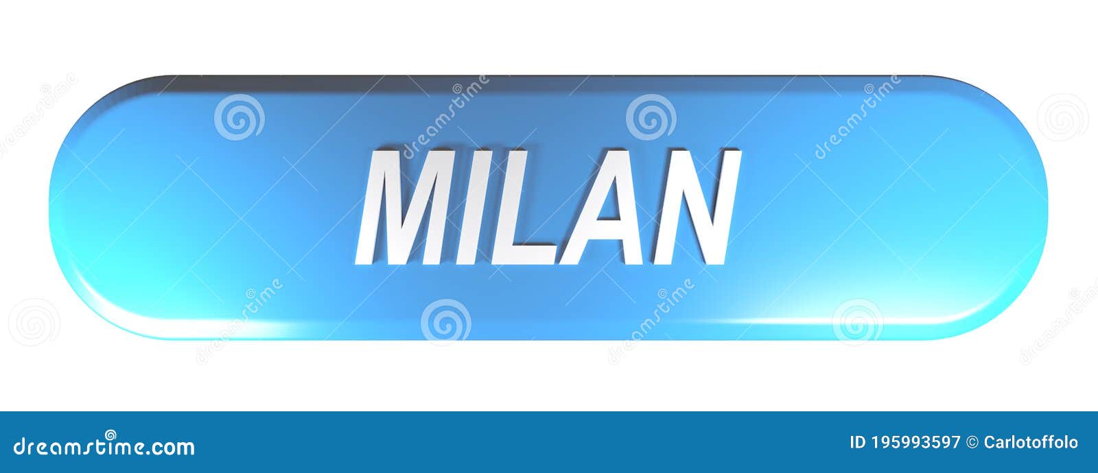 MILAN Blue Rounded Rectangle Push Button - 3D Rendering Illustration ...