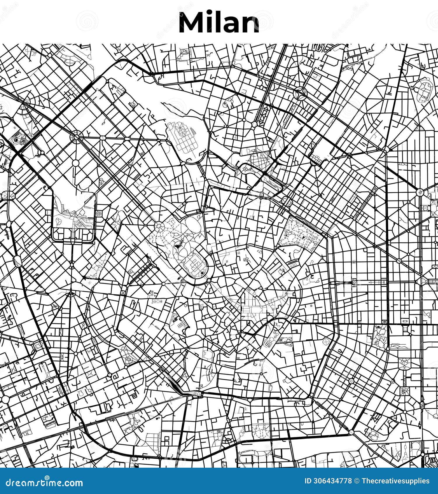 Milan City Map, Cartography Map, Street Layout Map Vector Illustration ...