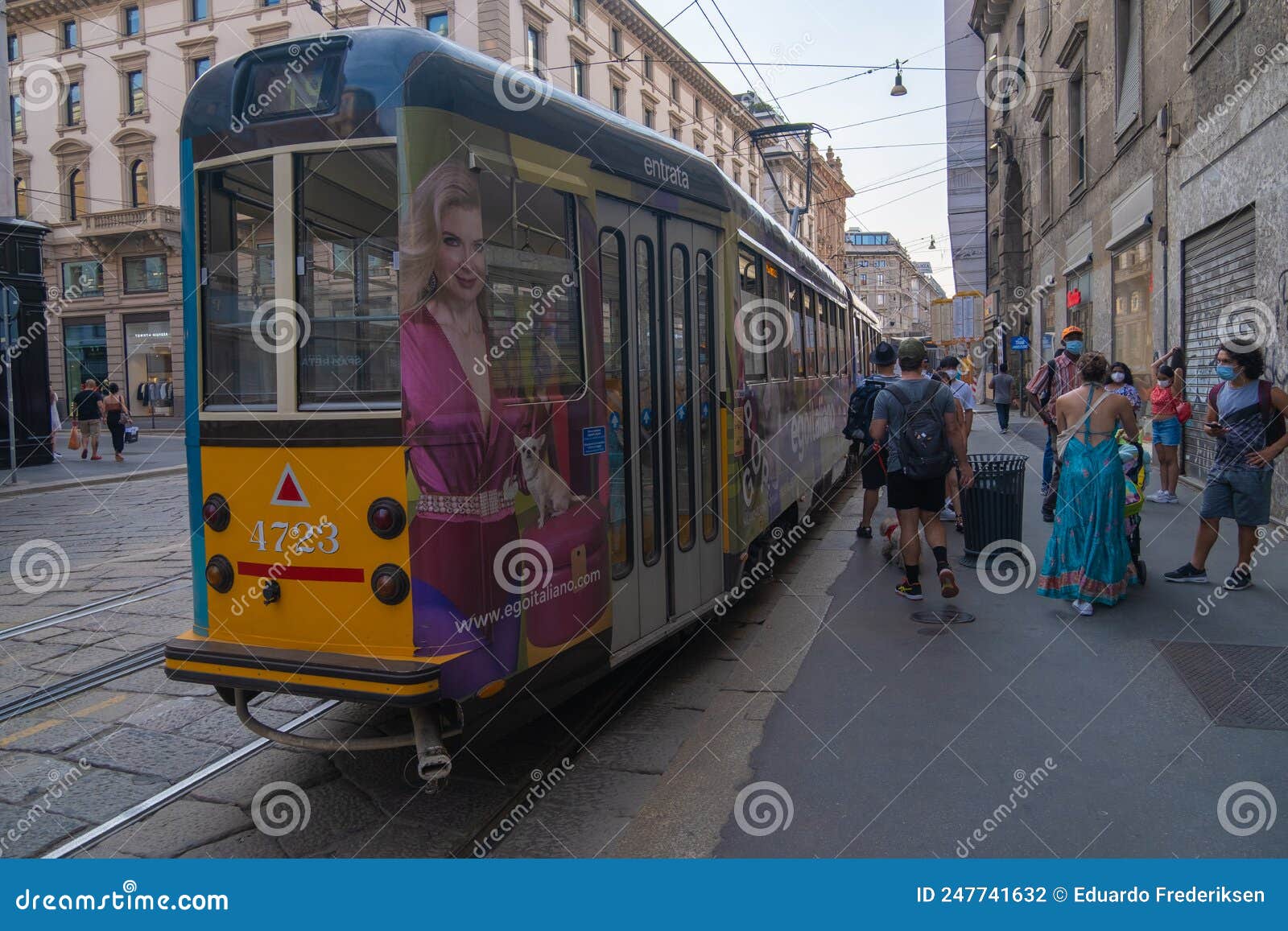MILAN, ITALY - August 22, 2021: View of the Famous Tram in the Streets ...