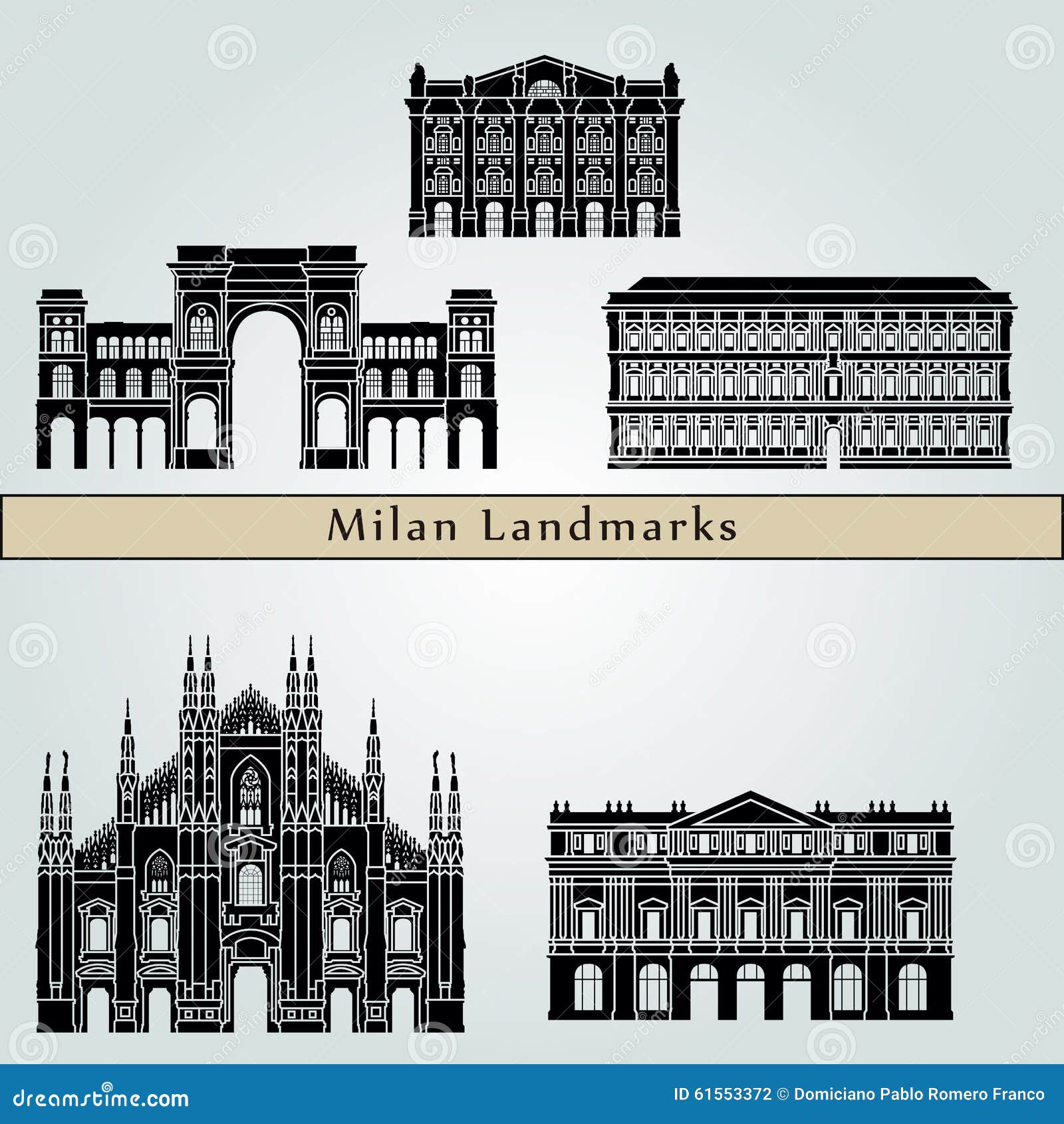 Milan Landmarks and Monuments Stock Vector - Illustration of city ...