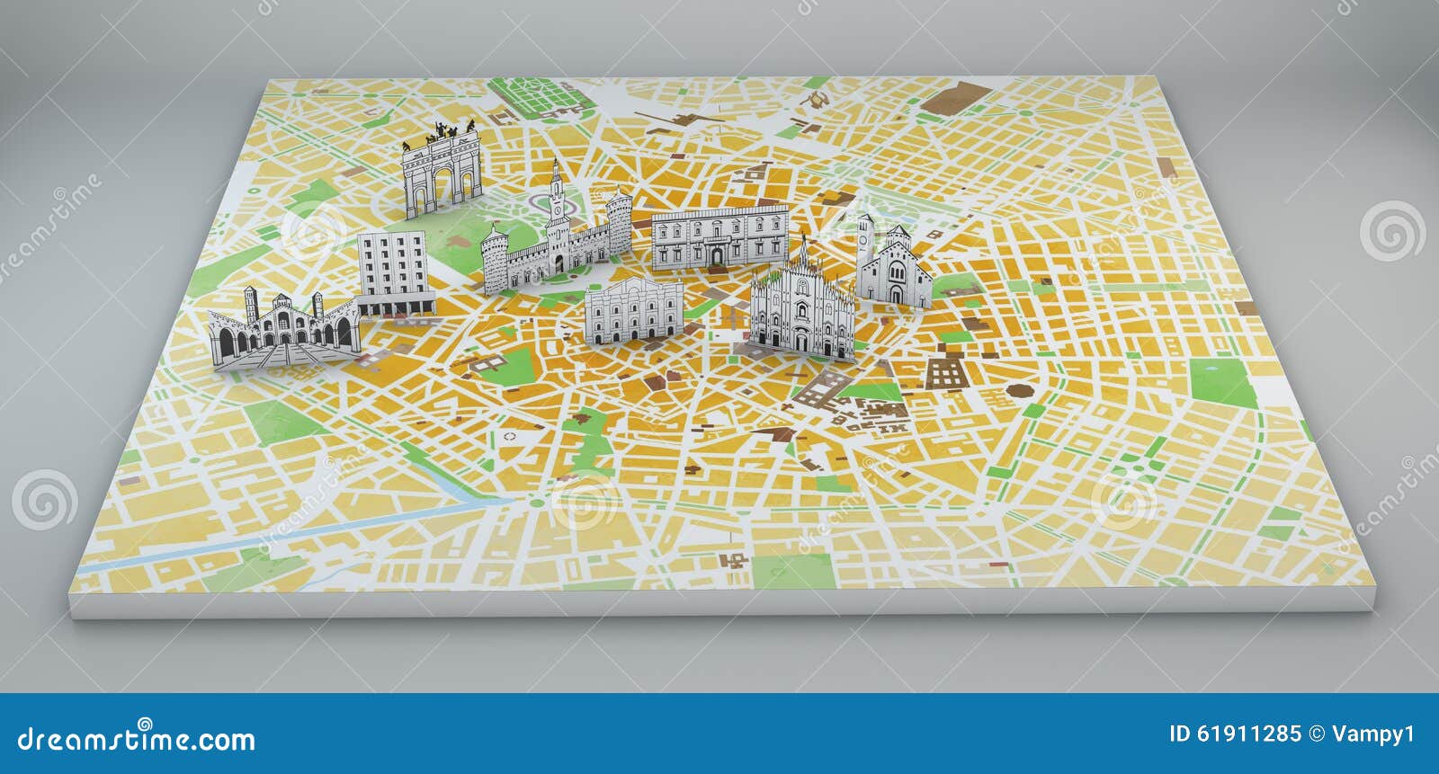 Milan, Satellite View, Map and Monuments Drawn by Hand Stock ...