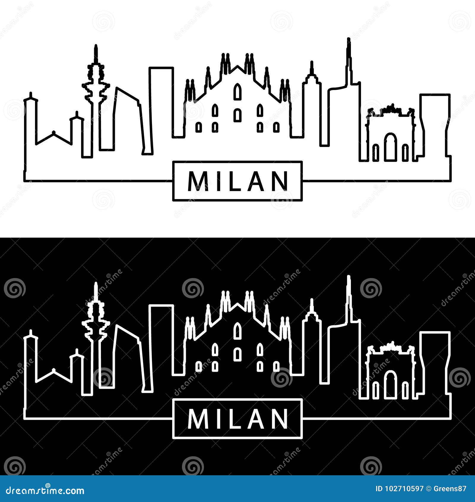 Milan Skyline With Gray Landmarks And Blue Sky. Vector Illustration ...