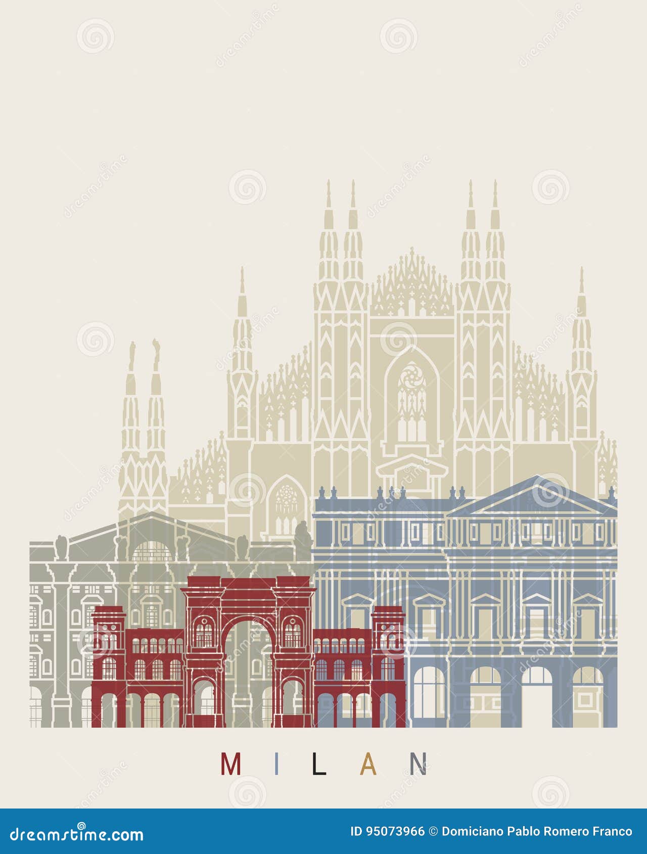 Milan V2 skyline poster stock illustration. Illustration of italia ...