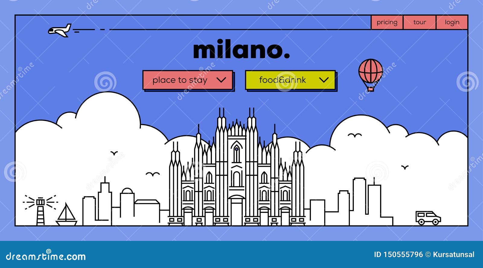 Milano Modern Web Banner Design with Vector Linear Skyline Stock Vector ...
