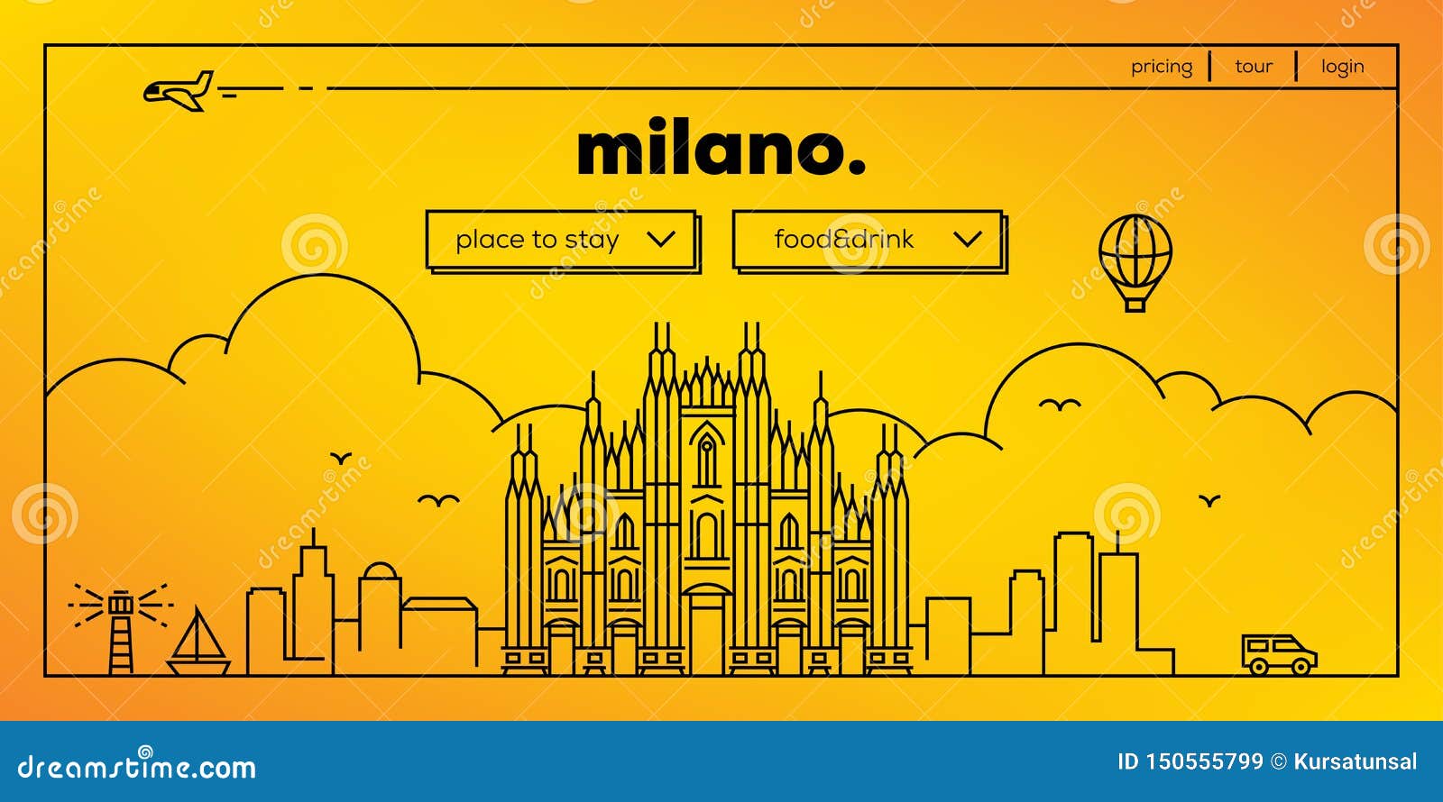 Milano Modern Web Banner Design with Vector Linear Skyline Stock ...