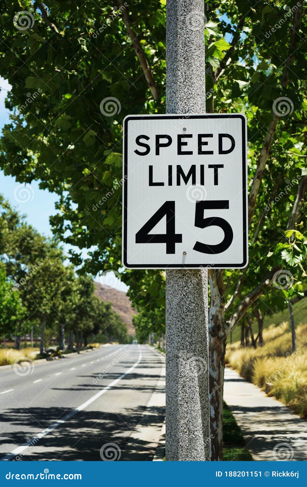 45 Miles Per Hour Speed Limit Sign on Road Side. Stock Image - Image of ...