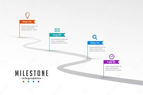 Milestone Route Map Template with Four Step Process Stock Vector ...