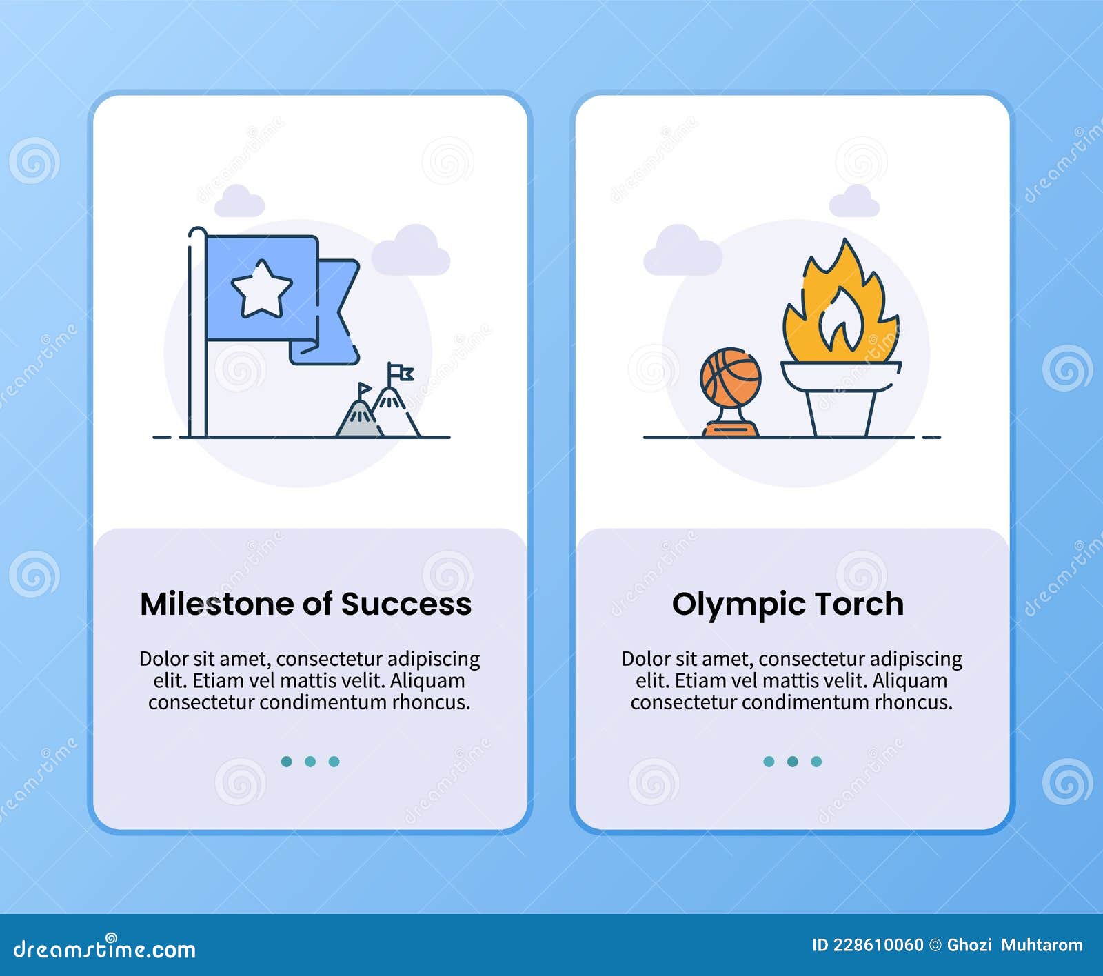 Milestone of Success and Olympic Torch on Boarding Template for Mobile ...