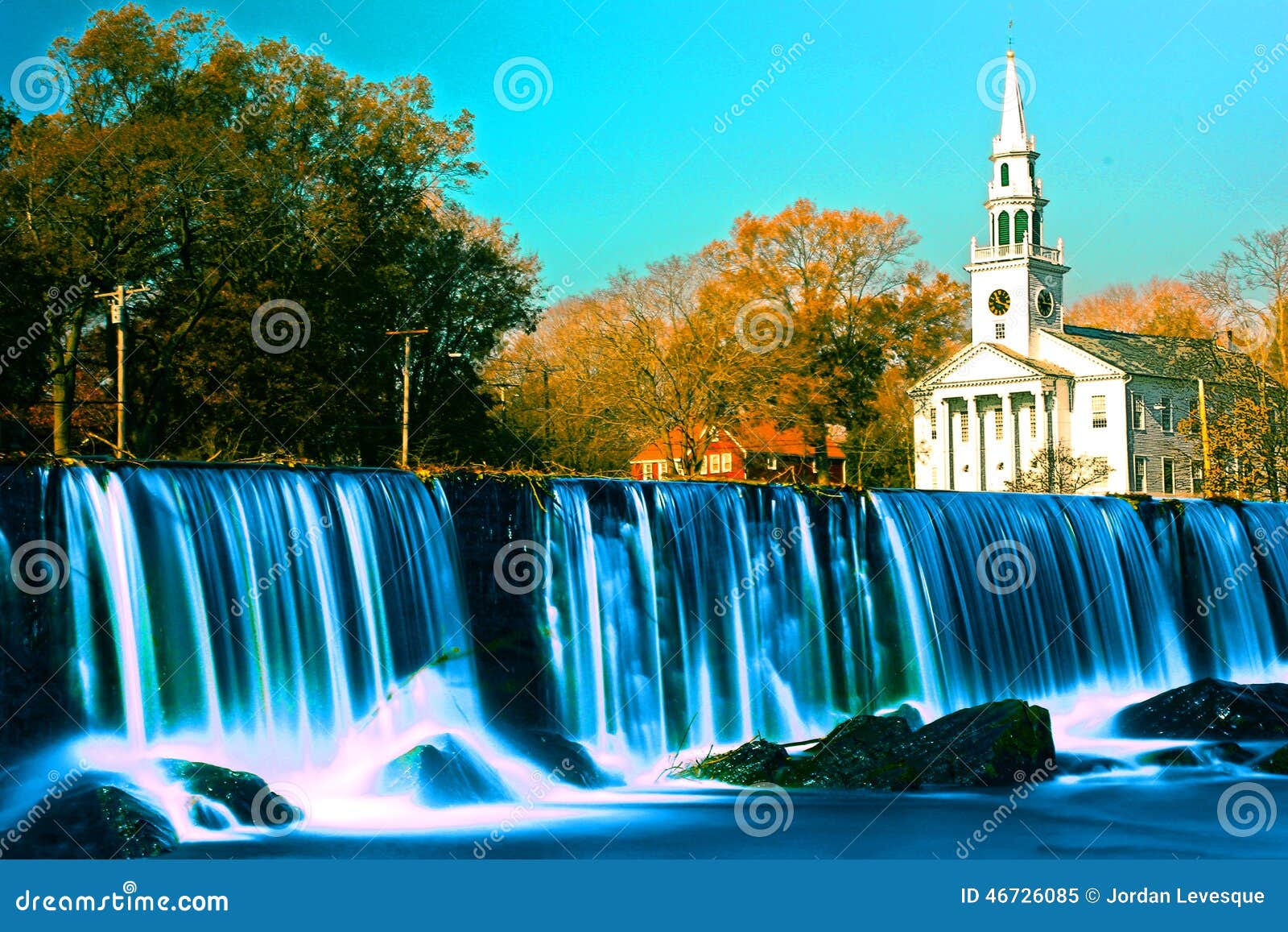Milford Waterfall and Church Stock Image - Image of seasons, england ...